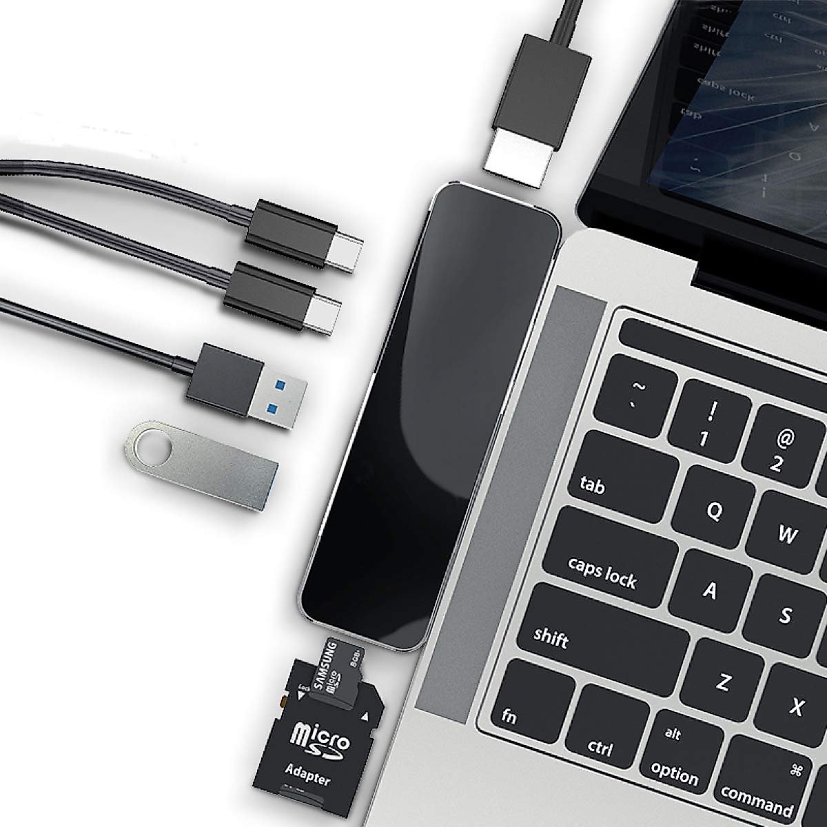 BSD USB C Hub Adapter for MacBook Pro 2016/2017/2018/2019 and MacBook Air 2018.with 4K HDMI, Thunderbolt 3,TF, 2×USB 3.0, SD/Micro Card Readers and Type-C Interface 7In1.