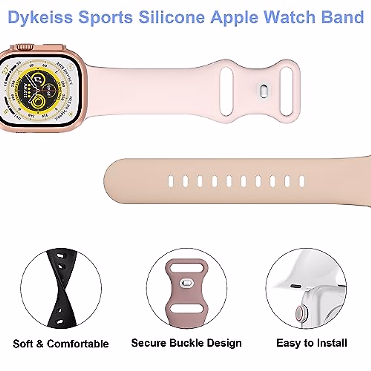DYKEISS Silicone Sport Bands Compatible with Apple Watch Band 38mm 42mm 40mm 44mm 41mm 45mm 49mm, Soft Waterproof Strap Replacement Wristband for iWatch Bands Series Ultra 8 7 SE 6 5 4 3 2 1 Women Men