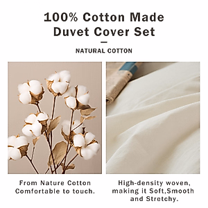 EMME White Cotton Duvet Cover Queen Size 3-Piece Set Soft Cotton Bedding Comforter Cover Full Size with 2 Pillow Shams Solid Color (White, Full/Queen)