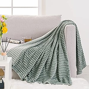 RECYCO Fleece Throw Blanket for Couch, Super Soft Cozy Fuzzy Decorative Blankets and Throws with Striped Pattern for Sofa, Lightweight Ribbed Plush Sage Green Throw Blanket for Bed 50"x60"
