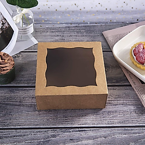 ONE MORE [15pcs] 7"x7"x2.5"Brown Bakery Boxes with PVC Window for Pie and Cookies Boxes Small Natural Kraft Paper Box 7x7x2.5inch,Pack of 15 (Brown, 15)