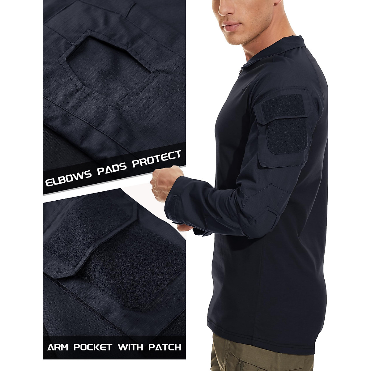 Tactical Shirts for Men Combat Shirt Long Sleeve Shirts for Men Airsoft Shirt Camping Shirt Hiking T-Shirt Hunting Tshirt Black