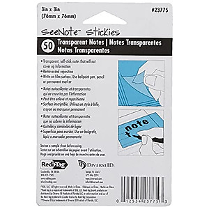 Redi-Tag SeeNote Stickies Transparent Sticky Notes, 50-Pack, 3 x 3 Inches, Clear (23775)