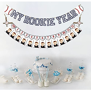 Rookie Year 1st Birthday Decorations,Baseball 12 Months Photo Banner,First Birthday,Baseball Milestone Banner