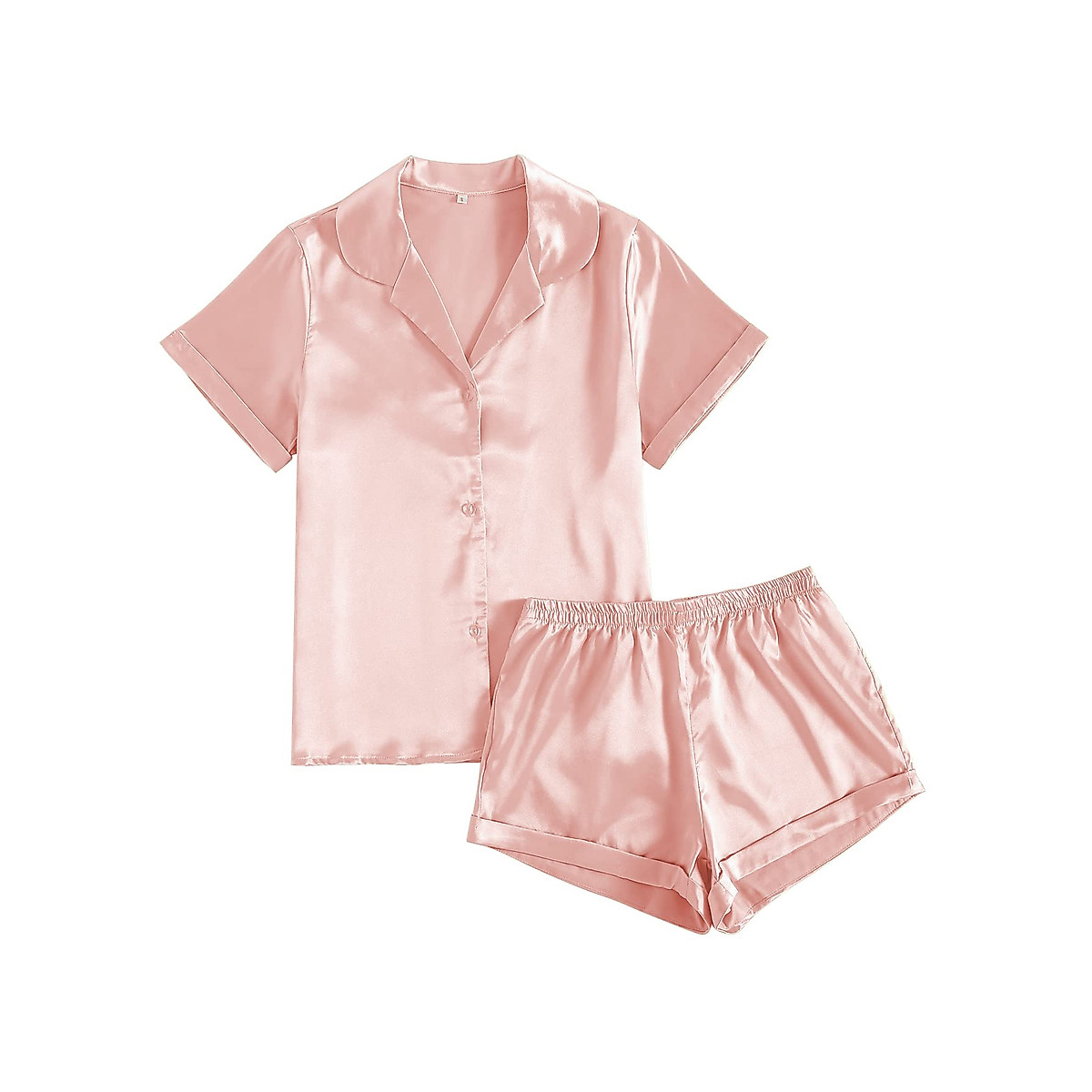 LYANER Women's Sleepwear Satin Silky Short Sleeve Top with Shorts Pajama Set Dusty Pink Small