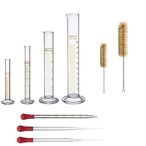Glass Measuring Low Form Beaker Set 50ml 100ml 250ml Thick Glass Graduated Measuring Cylinder Set 5ml 10ml 50ml 100ml Glass Stirring Rod 12" Long