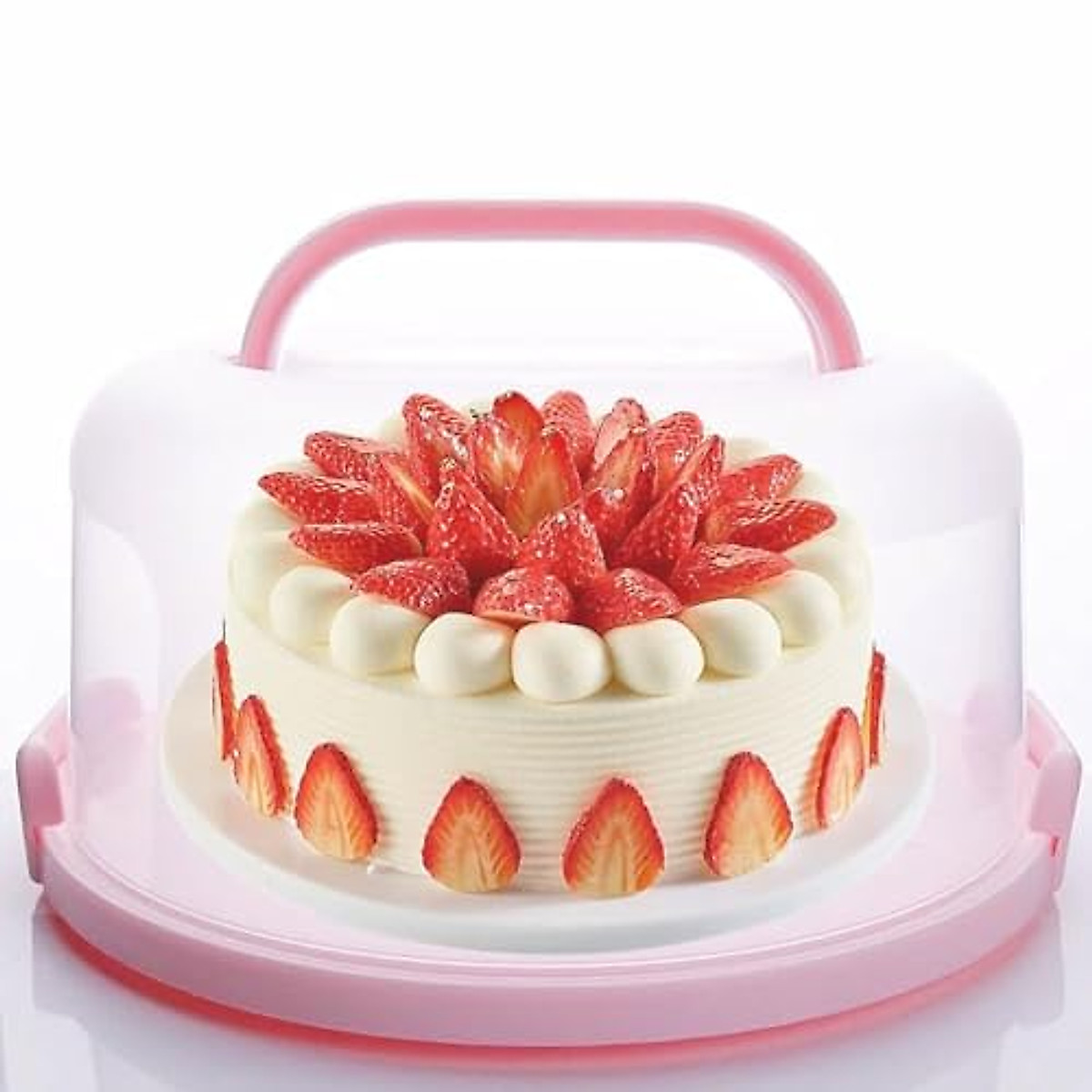 NVAZIOP 10 Inch Cake Carrier Stand Round Holder Storage with Lid and Handle for Transport Storage Container Tray Cake Cover Stand Cupcake Containers Keeper Kitchen Cooking Box Large (Pink)