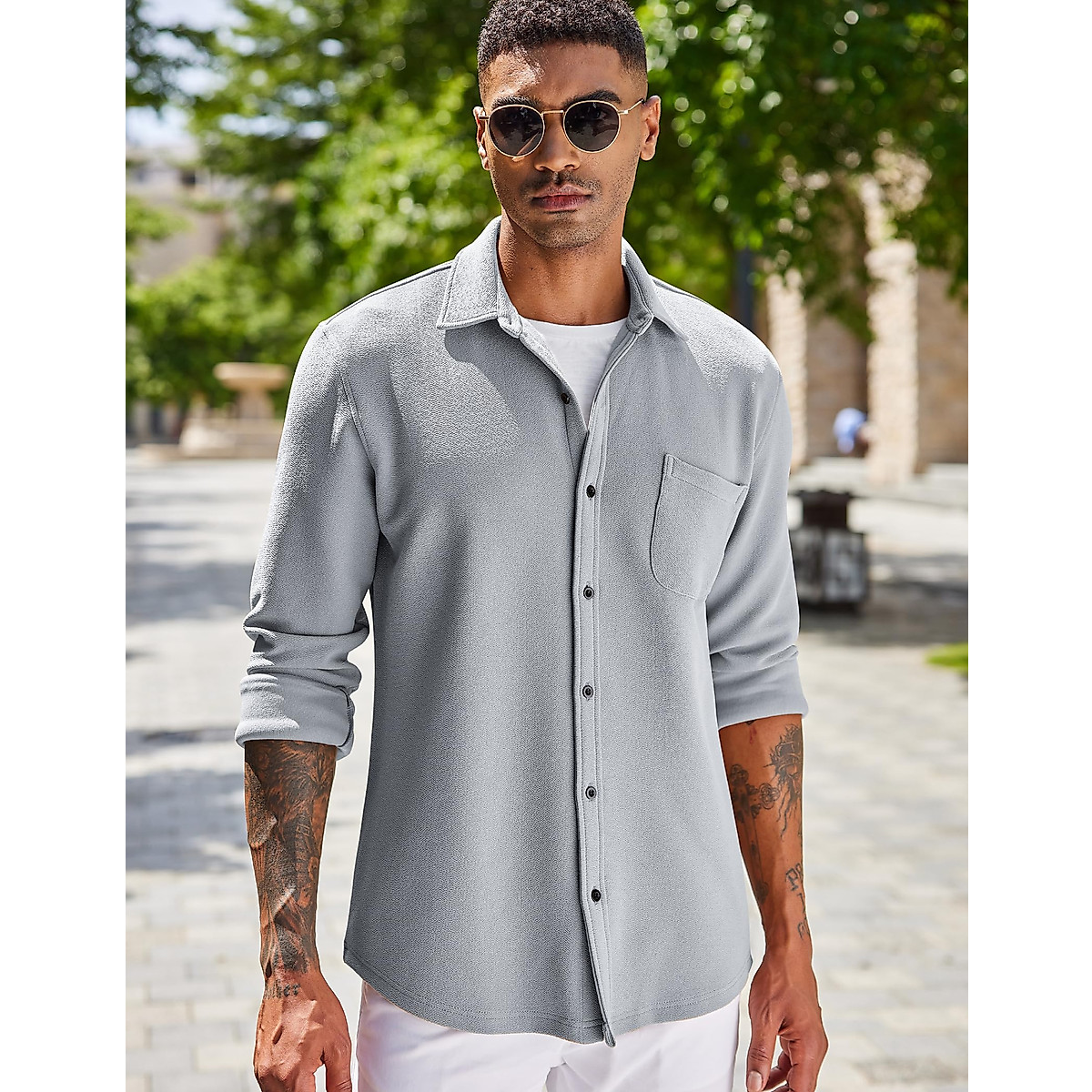 COOFANDY Men's Casual Button Down Shirts Long Sleeve Lightweight Solid Classic Jackets Fall Overshirts