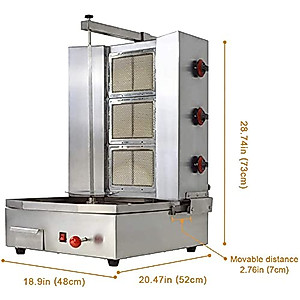 NJTFHU Shawarma Machine with 3 Burners Roaster Kitchen Kebab Grill Propane Gyro Machine Automatic Rotation for Restaurant Kitchen Garden