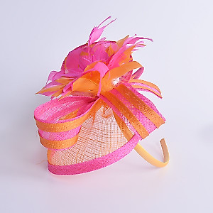 Lawliet Womens Sinamay Feather Fascinator Cocktail Hat Headband Church Wedding A268 (Orange Mix Pink)