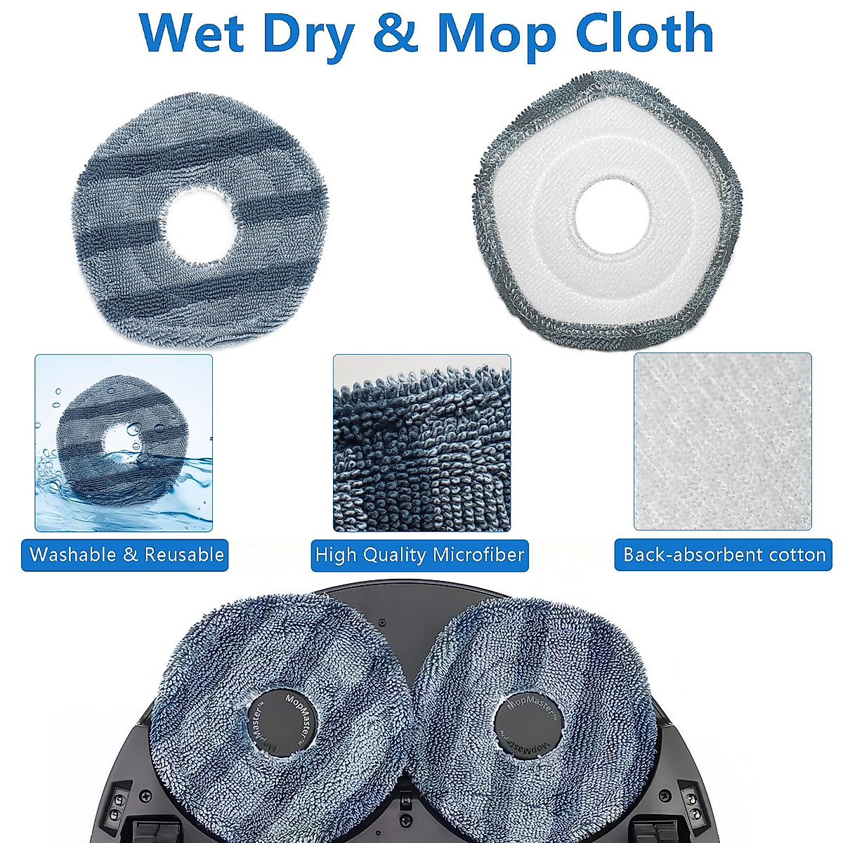 BUXEBUX 6 Pack X10 Pro Mop Pads Replacement, Compatible with eufy X10 Pro Omni and eufy X9 Pro Robot Vacuums Accessories, Washable and Reusable Soft Mopping Pad, Parts