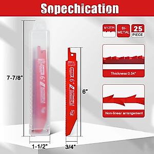 25 Pack 14/18tpi 6 Inch Saw Blades for Metal Cutting,Bi-Metal Reciprocating Saw Blades with Non-Stick Coated for 1/16-5/16 Medium Metals