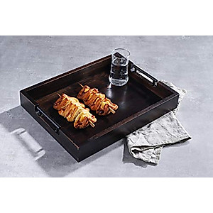 Ottoman Tray, 16.5x12.5 Acacia Wood Serving Tray with Black Metal Handles, Great for Ottoman Tray, Food Tray, Breakfast Tray, Eating Tray…