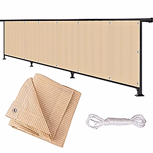 ALBN Balcony Privacy Screen Cover Outdoor Windbreak Net Fence Sunshade Weatherproof HDPE Tear Resistance Balcony Covering with Cable Ties (Color : Beige, Size : 90x240cm)