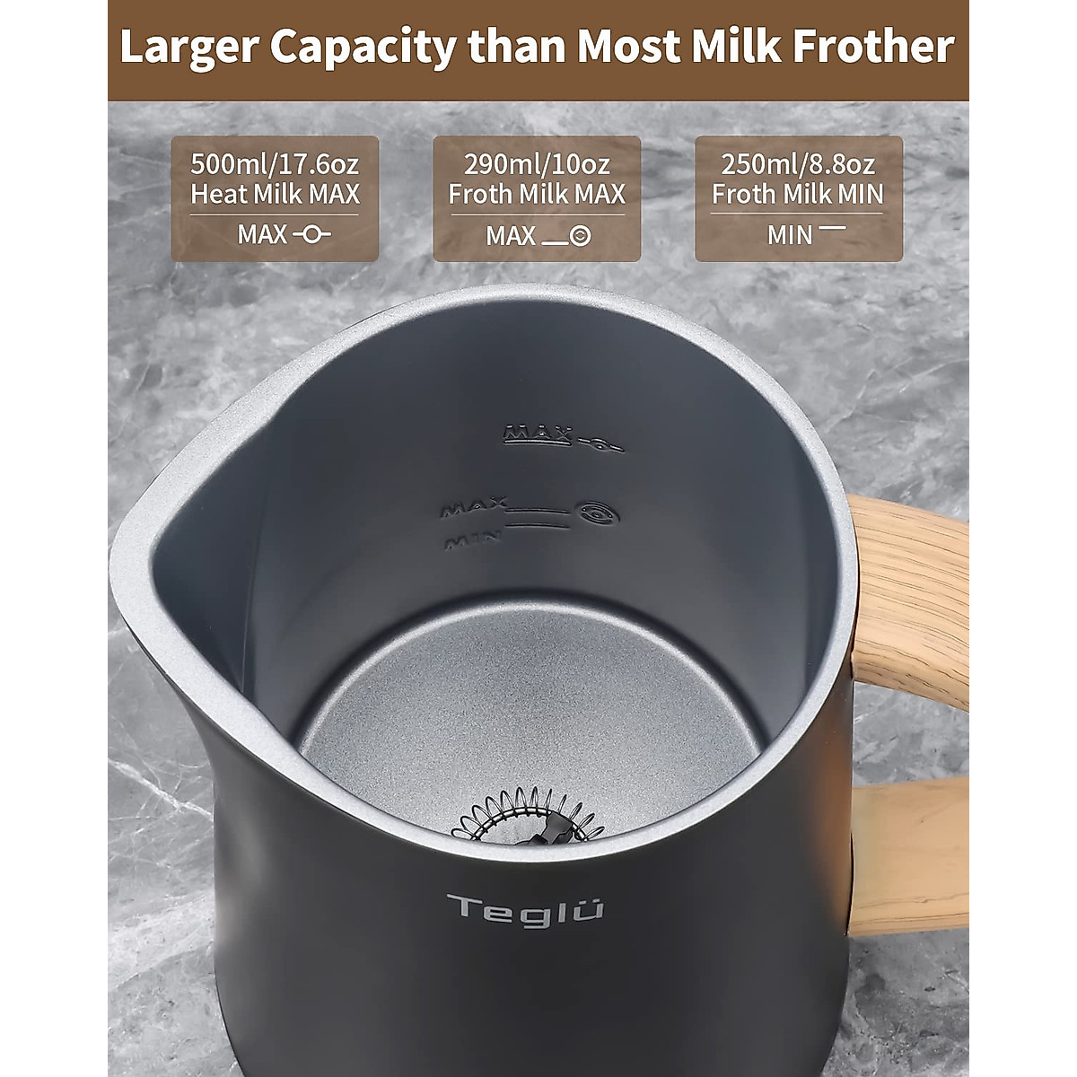 Teglu Milk Frother and Steamer Electric, Hot & Cold Foam Maker 17oz with LED Dispaly, Milk Warmer and Frother for Latte/Cappuccino/Macchiato, Instant Milk Frother Auto-off