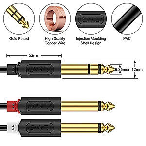 J&D 1/4 inch TRS Stereo Y Splitter Insert Cable, Gold Plated Audiowave Series 6.35mm 1/4 inch TRS Male to Dual 6.35mm 1/4 inch TS Male Mono Breakout Cable, Audio Cord, 15 Feet