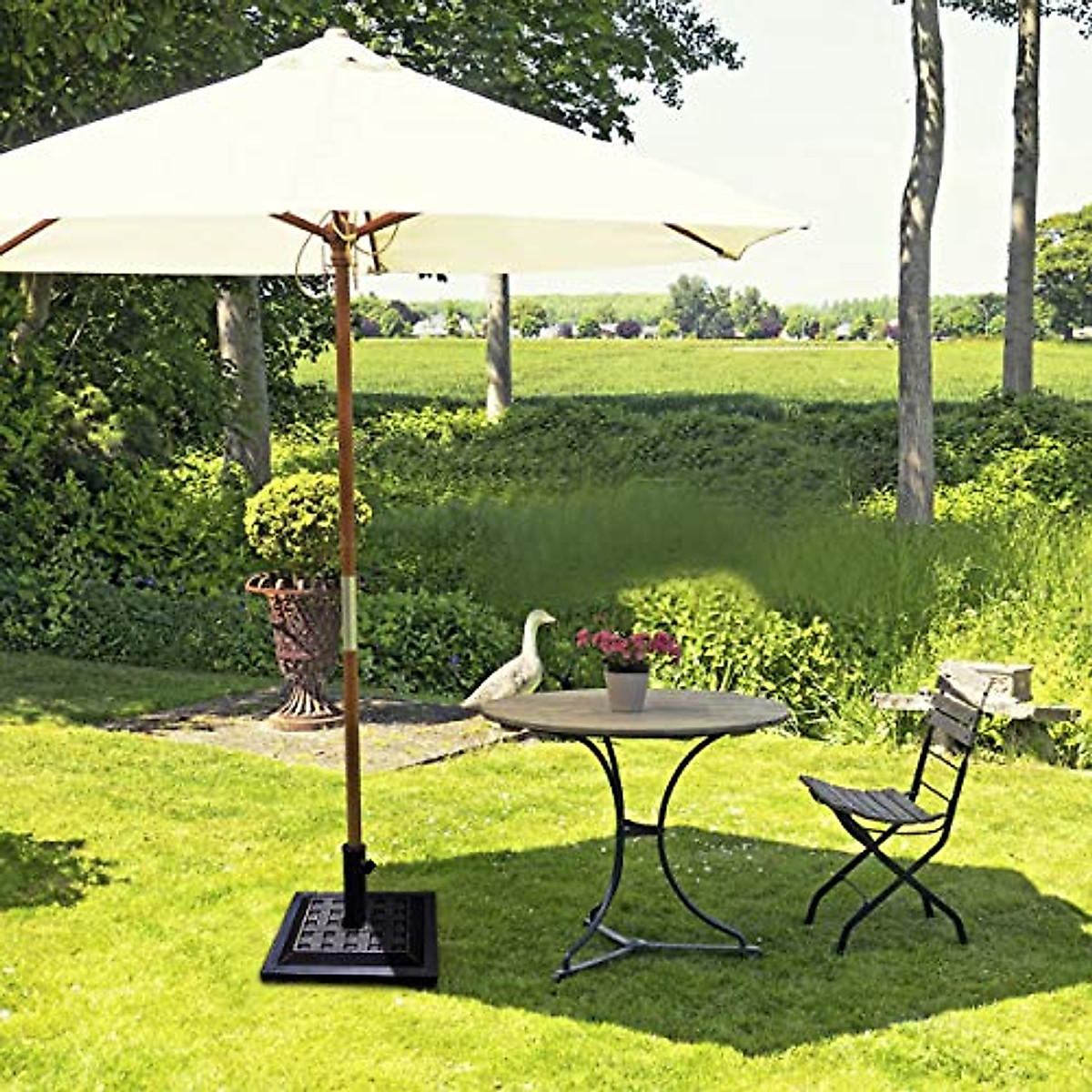 Giantex 30lbs Patio Market Umbrella Base, Heavy Duty Outdoor Stand, Cast Iron Tube Umbrella Holder for Garden Beach, Classic Square Umbrella Standing Deck Porch