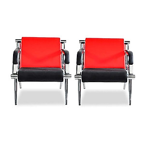 Waiting Room Bench with Armrest 5 Seat Red Black PU Leather Office Furniture Guest Seating Lobby Conference Reception Chair Visitor Guest Sofa for Office Airport Clinic Hospital Bank Salon Barber