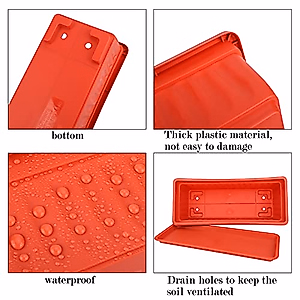 Elcoho 6 Pack Flower Window Box Planters 17 Inches Plastic Vegetable Plant Pot Rectangular Planters with Trays for Windowsill, Patio, Porch, Garden, Home Decor (Red)