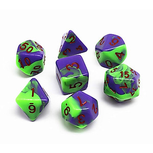 DND Dice Set Purple & Green RPG Polyhedral Dice Fit Dungeons and Dragons(D&D) Pathfinder MTG Tabletop Role Playing Game 7-Die Dice Set
