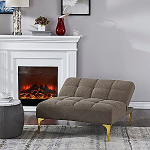 Modern Futon Sofa Single Sofá Chair Convertible Sleeper Couch Bed Daybed Gold Metal Legs Teddy Fabric for Living Room Apartment Small Space Versatile Sleep Lounge Area Weight Capacity 300 lbs Taupe