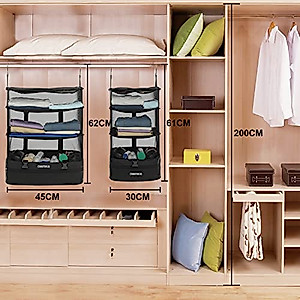 TABITORA Portable Hanging Travel Shelves Bag Packing Cube Organizer Suitcase Storage Large Capacity Black XL