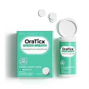 OraTicx Green Breath Oral Care Probiotics, Naturally Support Freshens Bad Breath & Healthy Mouth, Dental Probiotic Supplement 8 Billion CFU, Mint Flavor 30 Lozenges 1-PK