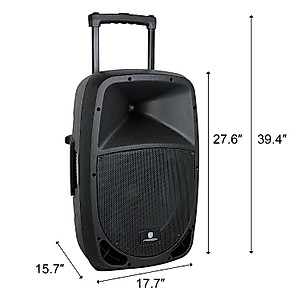 PRORECK Freedom 15 Portable 15-Inch 800 Watt 2-Way Rechargeable Powered Dj/PA Speaker System with Bluetooth/USB/SD Card Reader/FM Radio/Remote Control/Wireless Microphones/Speaker Stand