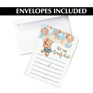 All Ewired Up Baby Shower Invitation Set - 25 Large Size Cards with Envelopes, Diaper Raffle Tickets, Book Request Cards, We Can Bearly Wait Design, Uncoated Card Stock, 5x7 Inches