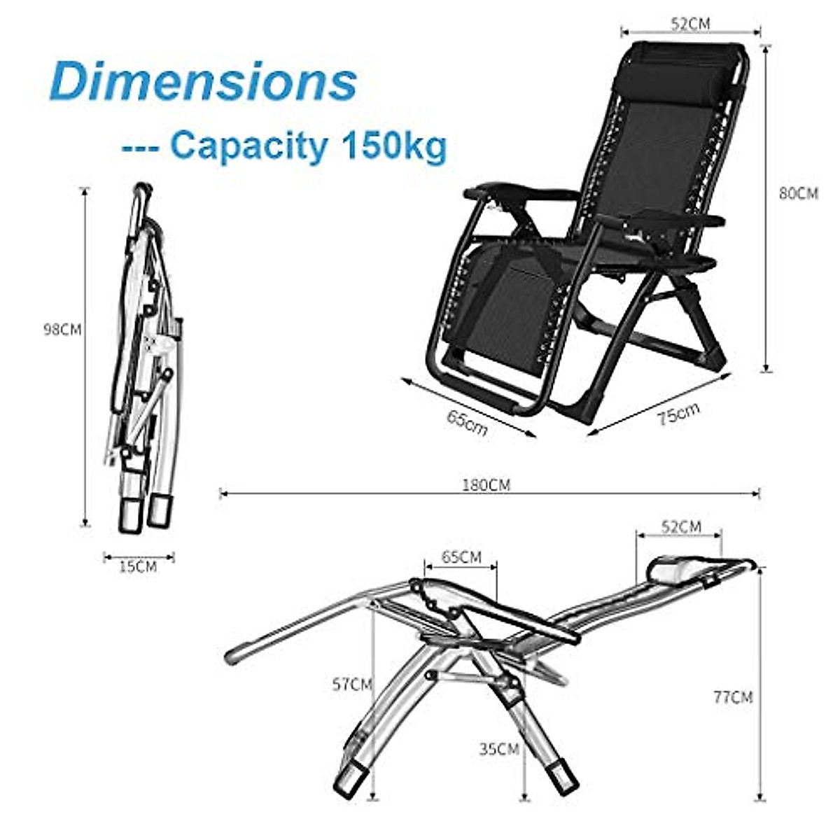 Balcony Office Relaxing Chair Outdoor Recliner Garden Chairs with Cup Holder for Adult Relax Comfort | Office Desk Chairs Folding Reclining Sun Lounger Chair Sunbed for Beach Patio
