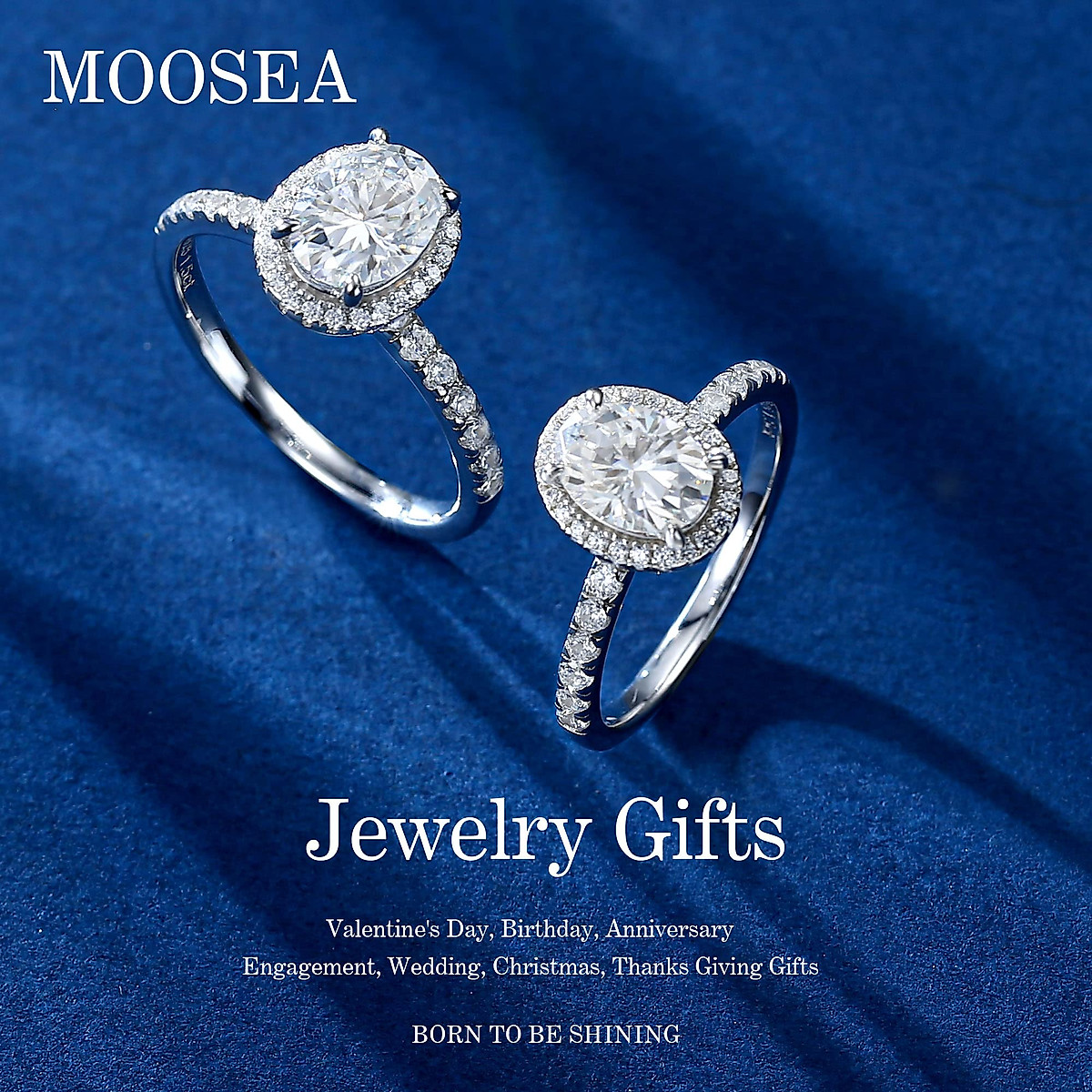 MOOSEA 1.5ct Moissanite Engagement Rings for Women, D Color VVS1 Clarity Lab Created Diamond Wedding Rings 14K White Gold Vermeil Moissanite Promise Rings for Her Anniversary Rings