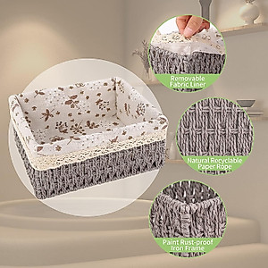 Recycled Wicker Storage Basket, Small Wicker Baskets, Handwoven Baskets for Storage, Paper Rope Storage Baskets for Organizing Container Bins for Shelves Cupboards Drawer, Small Woven Basket Set of 3
