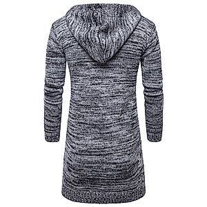 Maiyifu-GJ Men Long Knitted Cardigan Sweater Casual Lightweight Open Front Hooded Sweaters Slim Fit Knit Hoodies Sweatshirts (Grey,XX-Large)