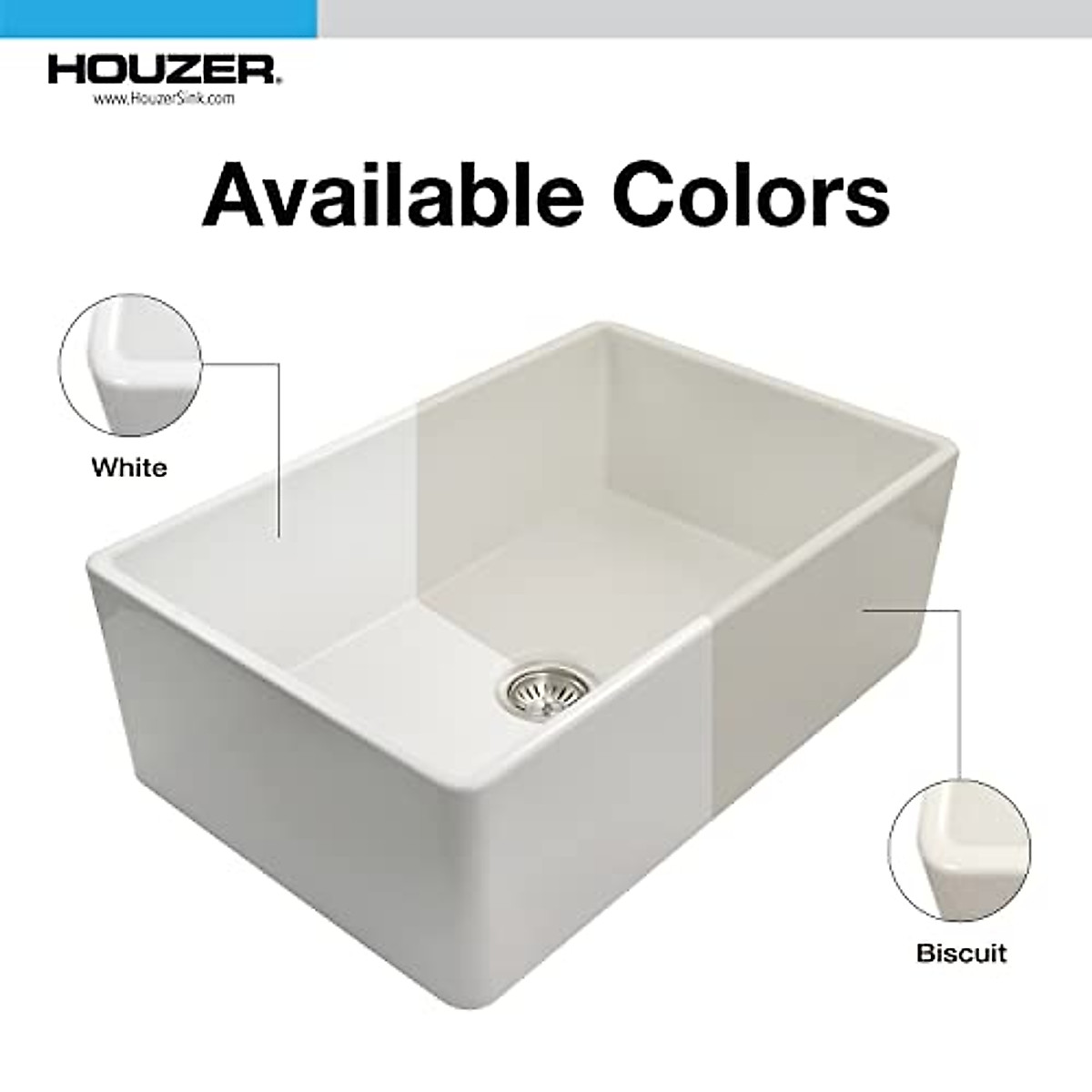 Houzer Platus Fireclay Series Farmhouse Sink - 30 Inch Undermount Apron Front Farm Sink with Single Bowl for Kitchen, Durable, Chip and Crack Resistent, Essential for Home or Apartment - PTS-4100 WH