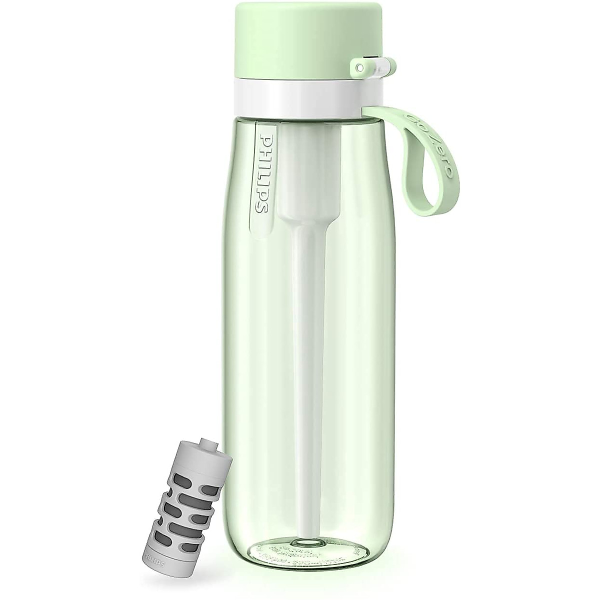 Philips GoZero Everyday Filtered Water Bottle with Philips Everyday Water Filter, BPA-Free Tritan Plastic, Purify Tap Water Into Healthy Drinking Tasting Water, 22 oz, Green