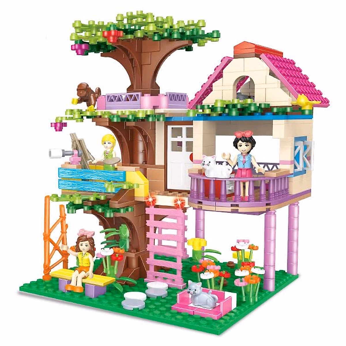 HOGOKIDS Tree House Building Toy with LED Light - 613PCS STEM Treehouse Girl Building Block Set with Fountain Animals, Birthday Gifts for Girls Boys Kids Ages 6 7 8 9 10 11 12+