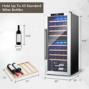 ARLIME 20 Inch Wine Cooler Refrigerator Dual Zone, 43 Bottle Wine Fridge w/Tempered Glass Door, 41℉-64℉ Temperature Control, Large Freestanding Drink Cellar for Beer