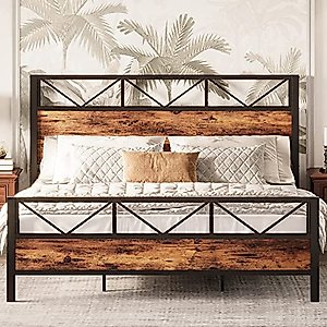 LIKIMIO King Bed Frame, Tall Industrial Headboard 51.2", Platform Bed Frame King with Strong Metal Support, Solid and Stable, Noise Free, No Box Spring Needed, Easy Assembly