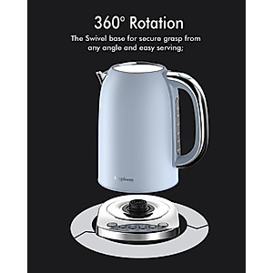 Electric Tea Kettle with Temperature Control, Longdeem 1.7L Stainless Steel Water Boiler & Heater, 1500 Watts for Fast Boiling, Cordless Serving with LED Light, Pastel Blue