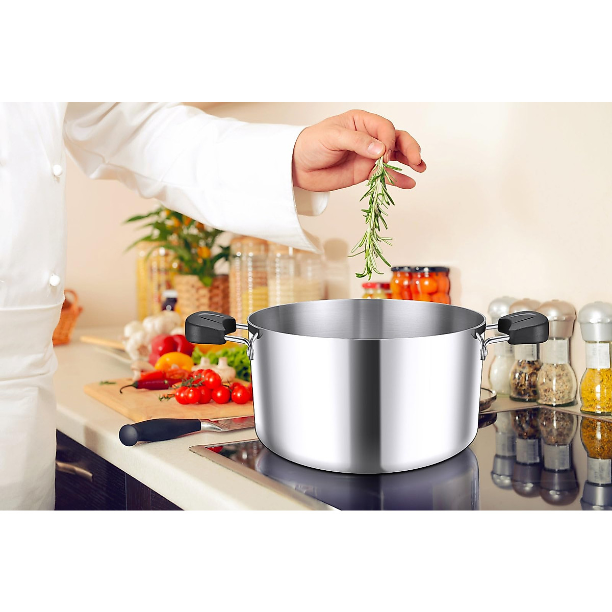 8-Qt Stock Pot, E-far 3-Ply Stainless Steel Stockpot with Lid for Cooking Simmering Soup Stew, Heavy Duty Cookware Works w/Induction, Non-toxic & Corrosion Resistant, Dishwasher Safe