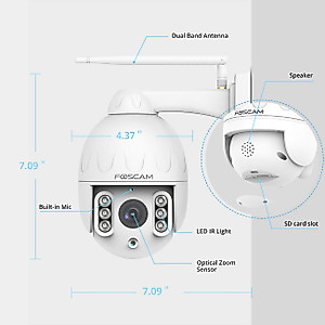 FOSCAM HT2 1080p Outdoor 2.4g/5gHz WiFi PTZ IP Camera, 4X Optical Zoom Pan Tilt Security Surveillance Speed Dome, 2-Way Audio with Mic & Speaker, 165ft Night Vision, CMOS Image Sensor, IP66