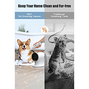 FIXR Dog Vacuum for Shedding Grooming, 12000pa Suction Dog Hair Vacuum, Pet Vacuum Grooming Kit with 2l Dust Cup, Low Noise, 3 Levels, 5 Grooming Tools