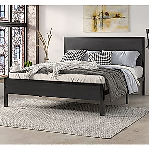 SHA CERLIN Full Bed Frame with Headboard, Heavy Duty Platform Bed with Under-Bed Storage, Solid Wood Slats & Metal Construction, No Box Spring Needed, Easy Assembly, Black Oak