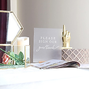 Hanna Roberts Set of 3 Wedding Reception, Ceremony, Party, Table Decoration Signs with Holder | Favors Please Take One | Please Sign Our Guestbook | Cards and Gifts (Frosted, Light Brown)