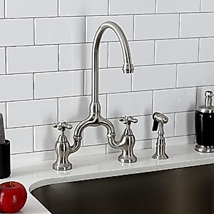 Kingston Brass KS7798AXBS English Country Bridge Kitchen Faucet, Brushed Nickel