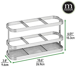 mDesign Steel Bathroom Countertop Hair Tool Storage Organizer Accessory Basket Tray, Vanity Table Holder for Hair Dryer, Straightener, Curling Iron, Styling Products, Carson Collection, Chrome