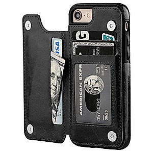 ONETOP for iPhone SE(2022) iPhone SE(2020) iPhone 7/8 Wallet Case with Card Holder, Premium PU Leather Kickstand Card Slots, Double Magnetic Clasp and Durable Shockproof Cover 4.7 Inch(Black)