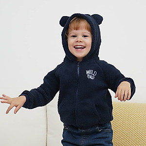 Newborn Infant Baby Boys Girls Cartoon Fleece Hooded Jacket Coat with Ears Warm Outwear Coat Zipper Up (0-3M, Navy Blue)