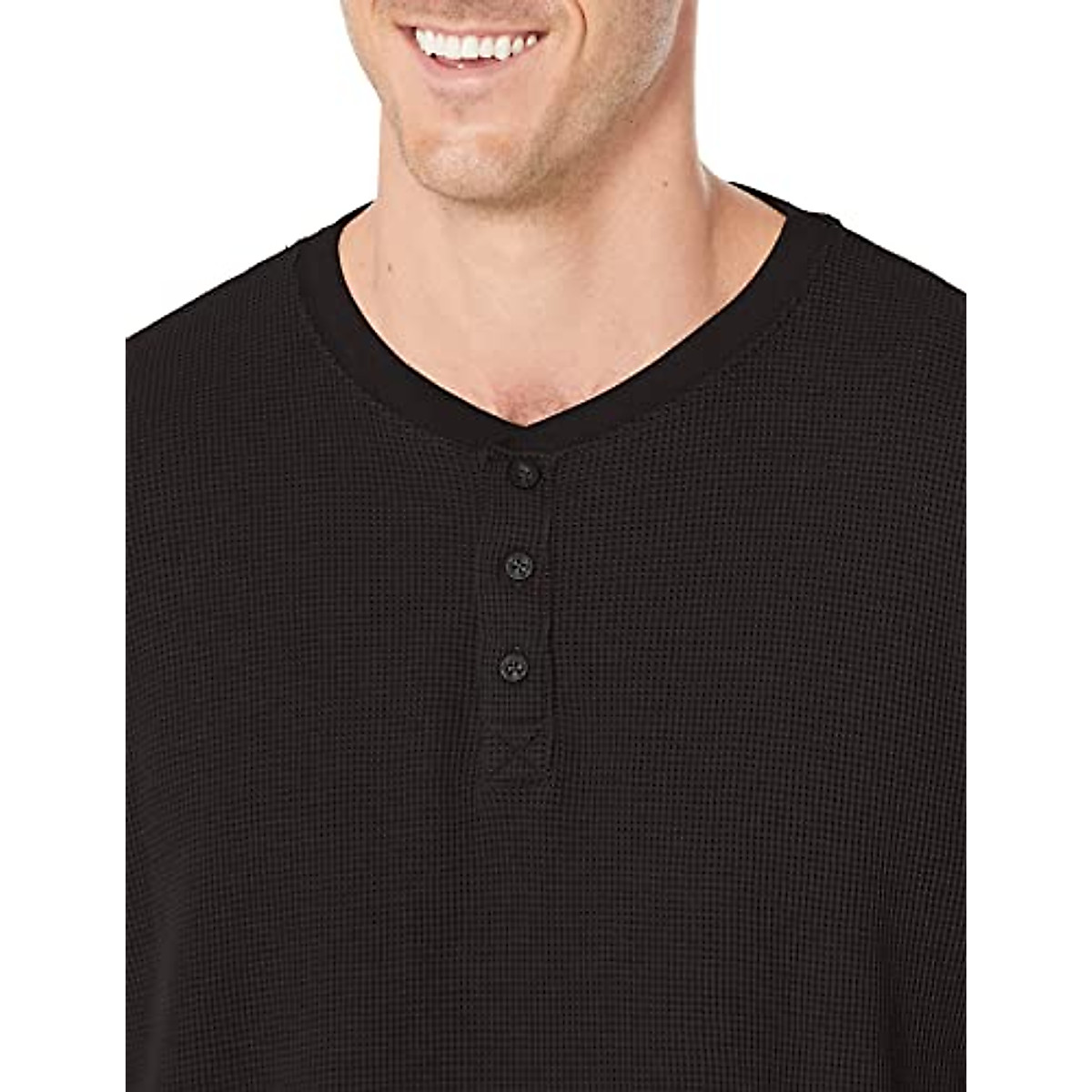 Wrangler Authentics Men's Long Sleeve Waffle Henley, Caviar, Large