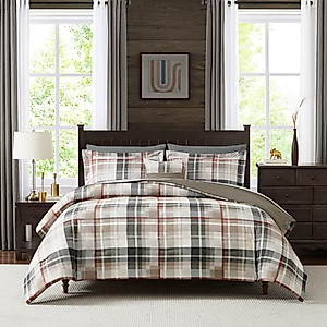 MaiRêve Comforter Set Full Size, Khaki Plaid Design Comforter Set 8 Pieces, All Season Comfortable Bedding Sets Full, Lightweight, Warm and Breathable (Khaki, Full)